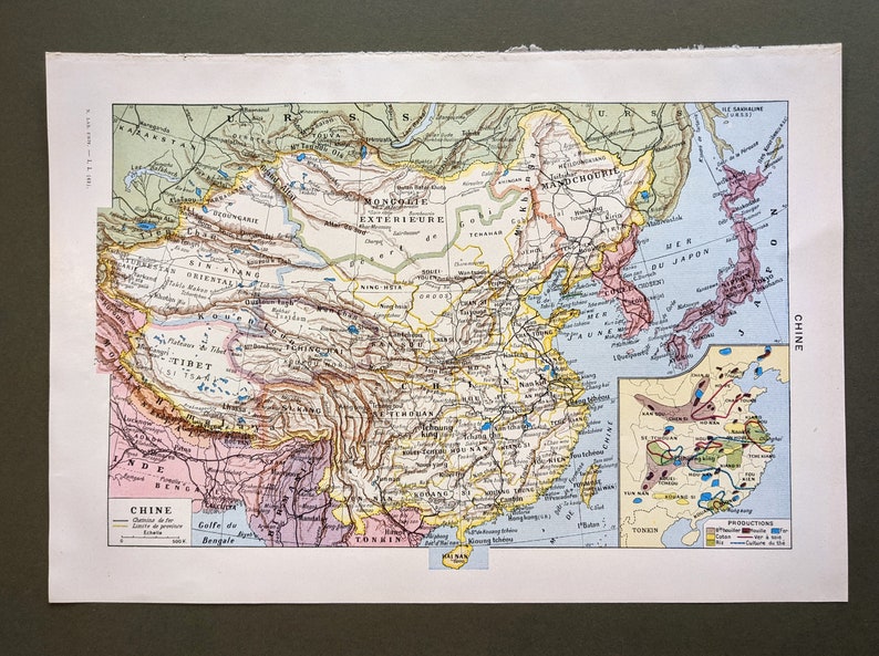 1948 Map of China Original Vintage Print Mounted and Matted Geography ...