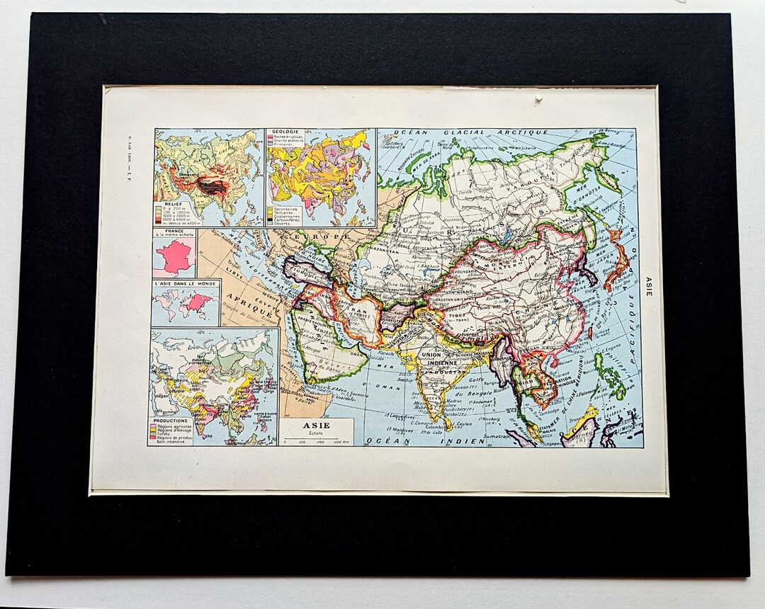 1948 Map of Asia - Original Vintage Print - Mounted and Matted ...