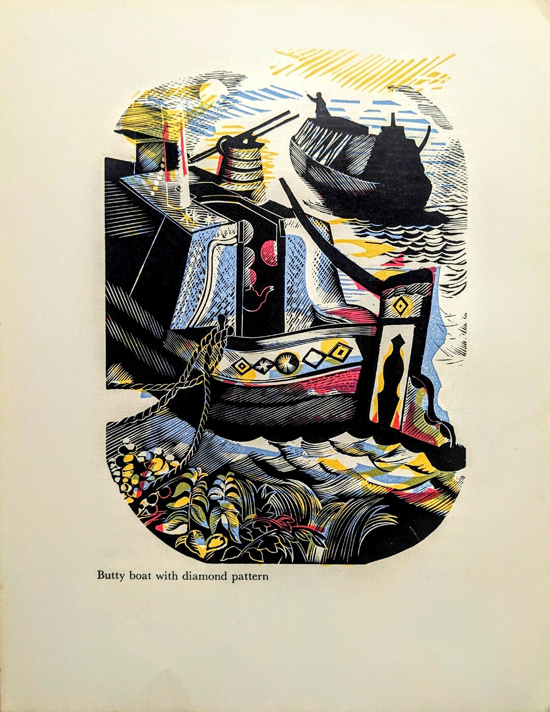 1950 John O' Connor Wood Engraving & Linocut Printed From Original Blocks - Butty Boat With ...