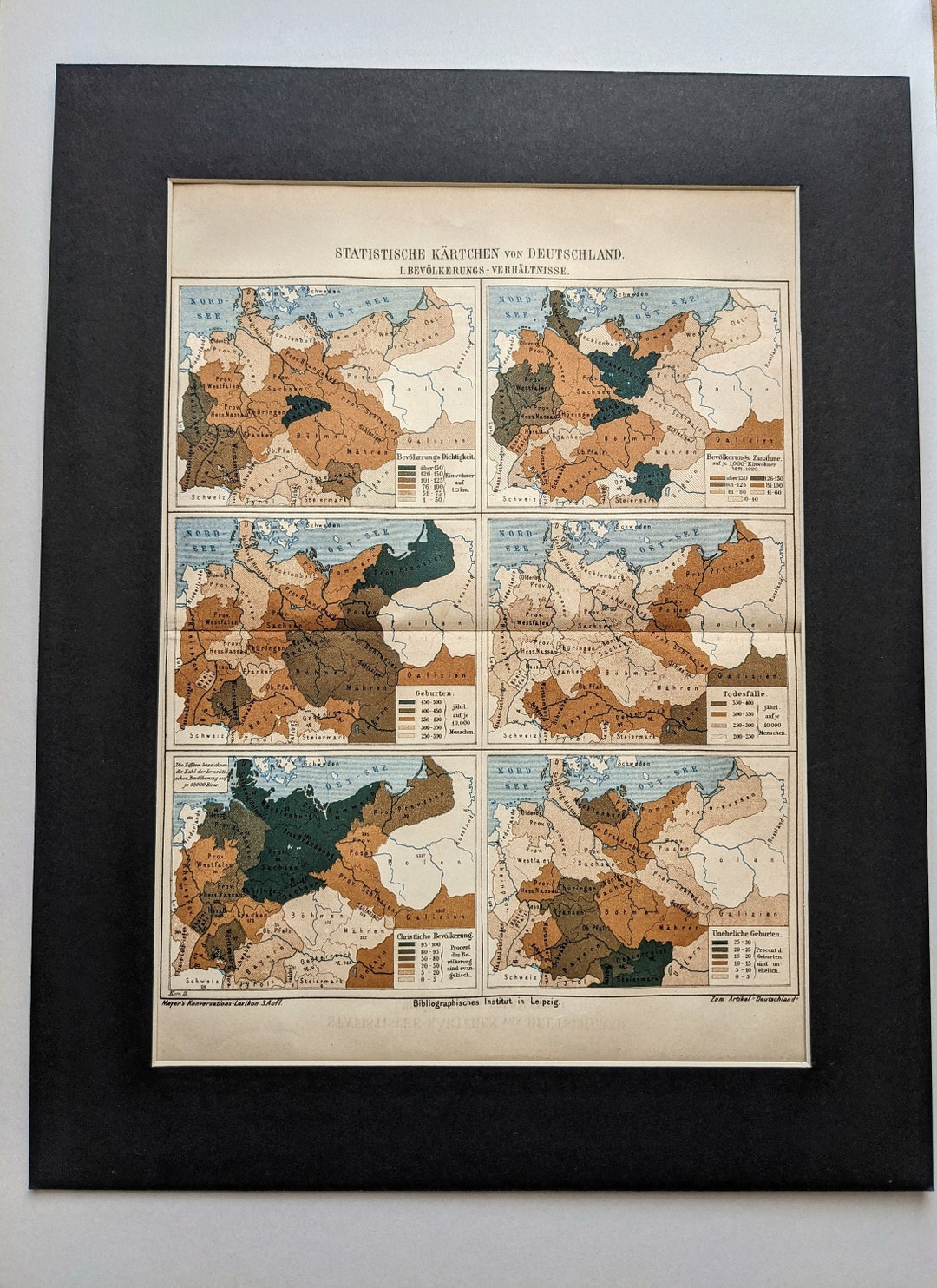 1875 Population Conditions Statistical Map of Germany I Original ...