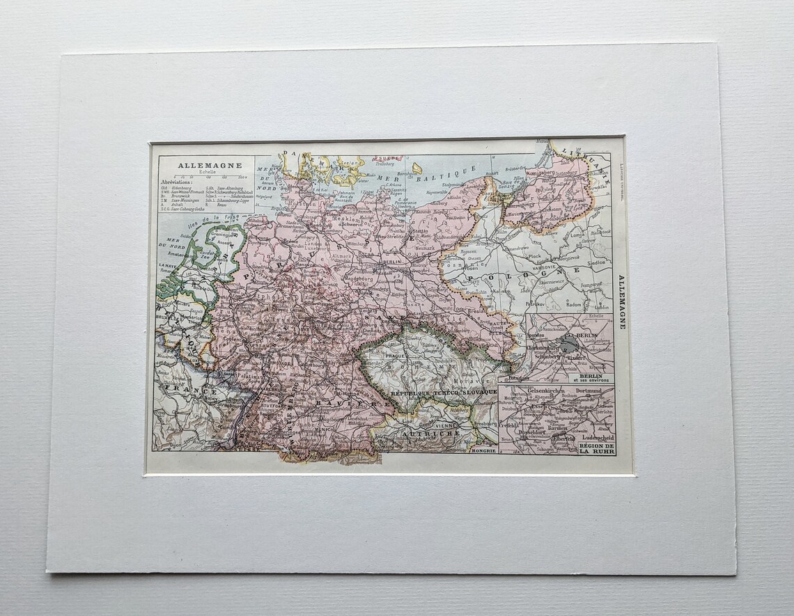 1922 Map of Germany Original Vintage Print - Europe - Mounted and ...