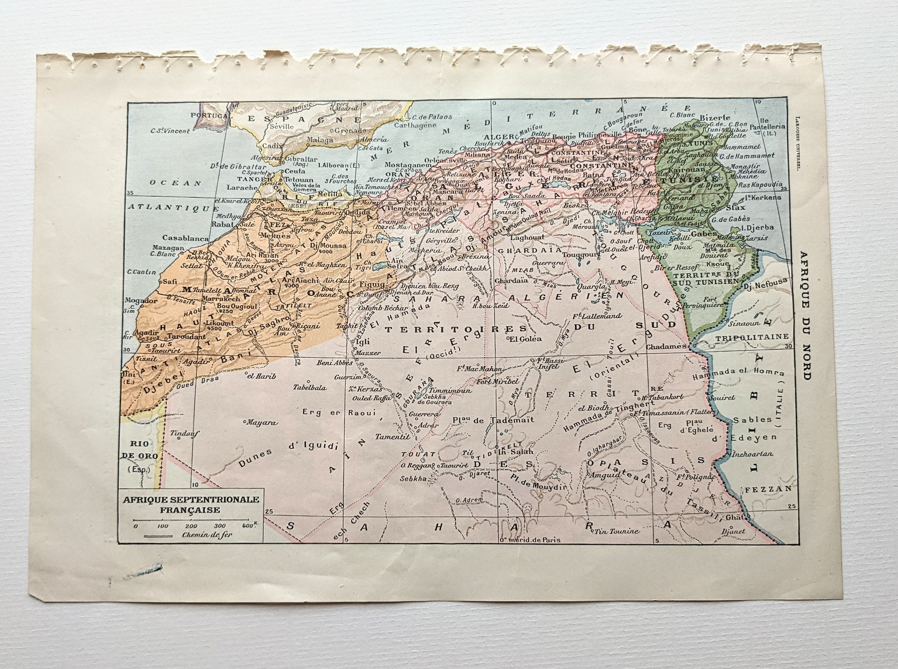 1922 Map of North Africa Original Vintage Print - Cartography - Mounted ...