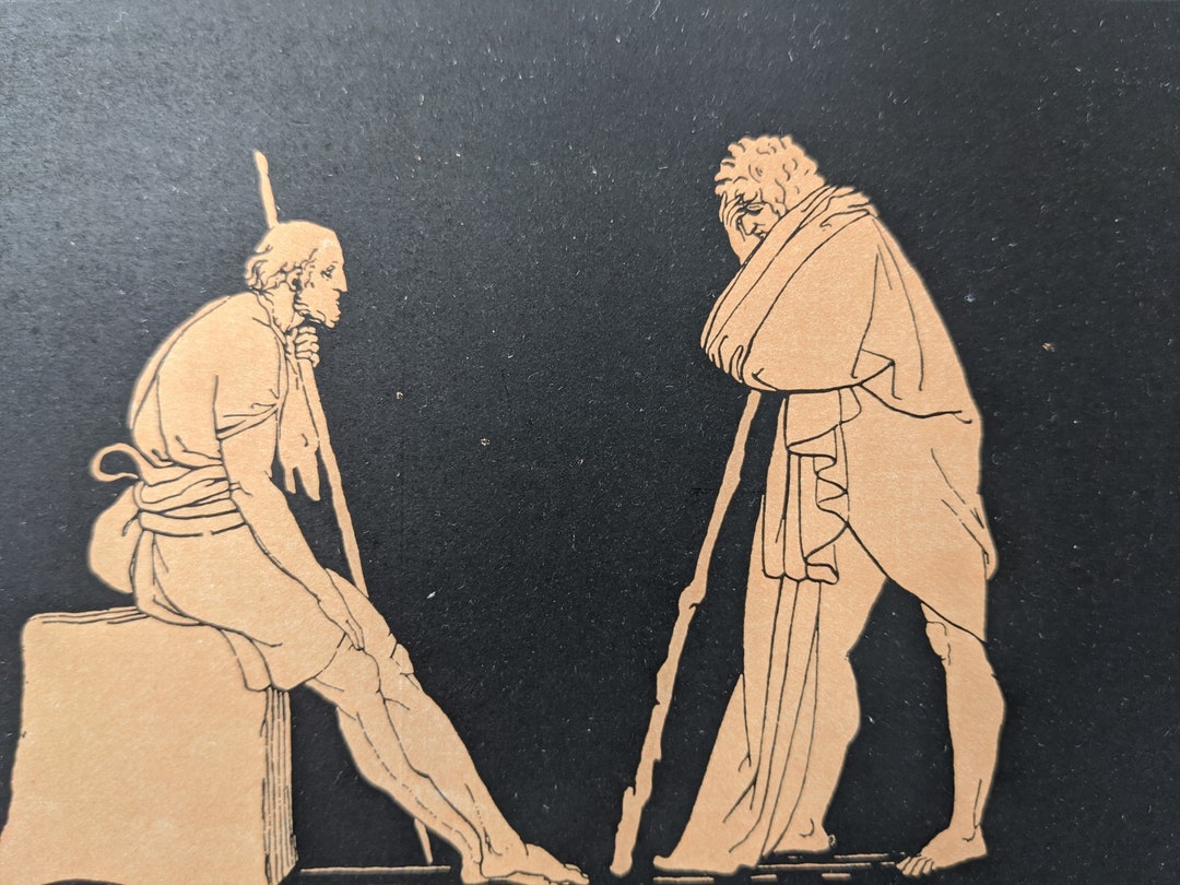 Gravure ancienne originale d'Ulysse en conversation avec Eumée de 1892 ...