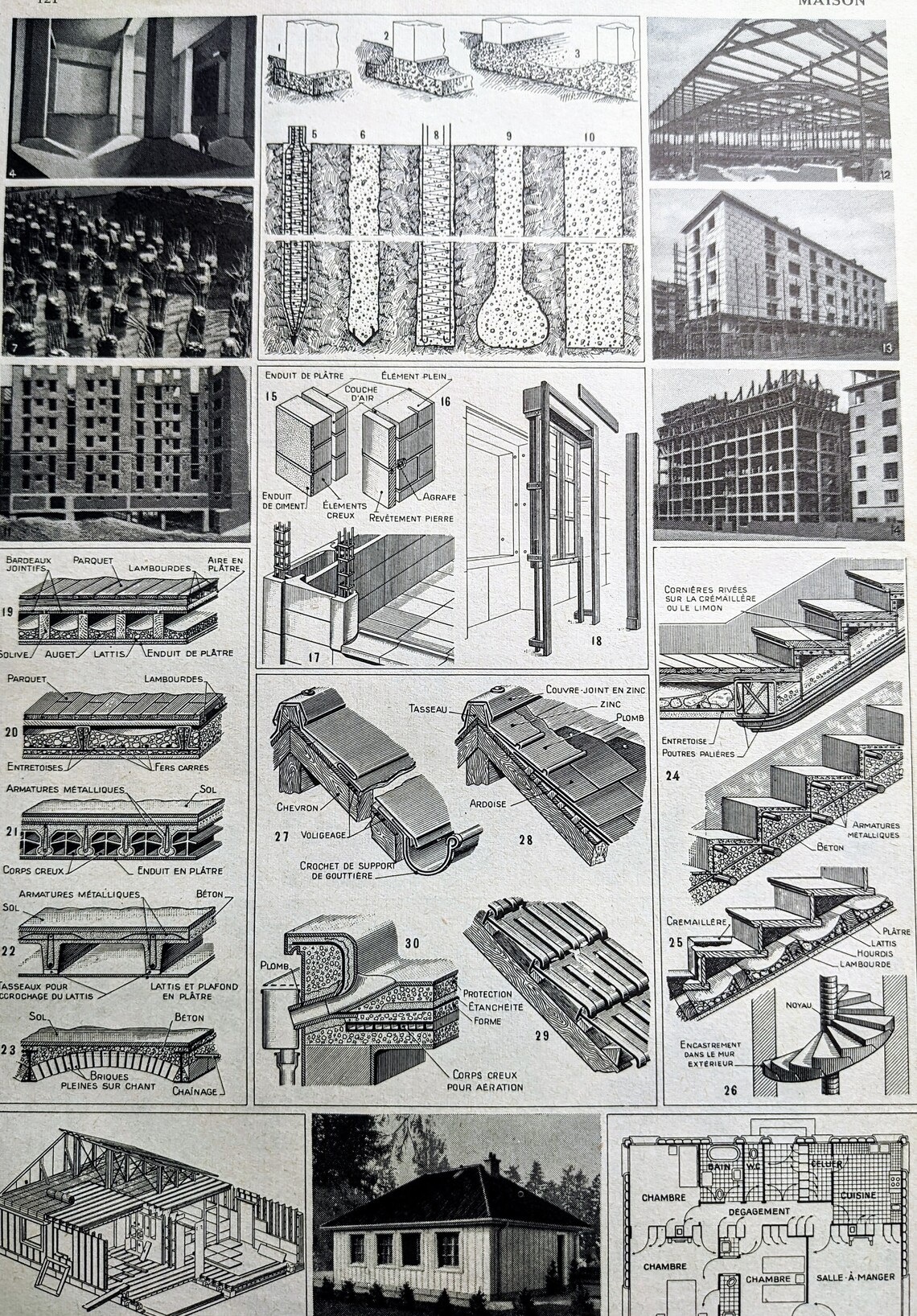 1948 House Plans and Architecture Original French Vintage Print ...