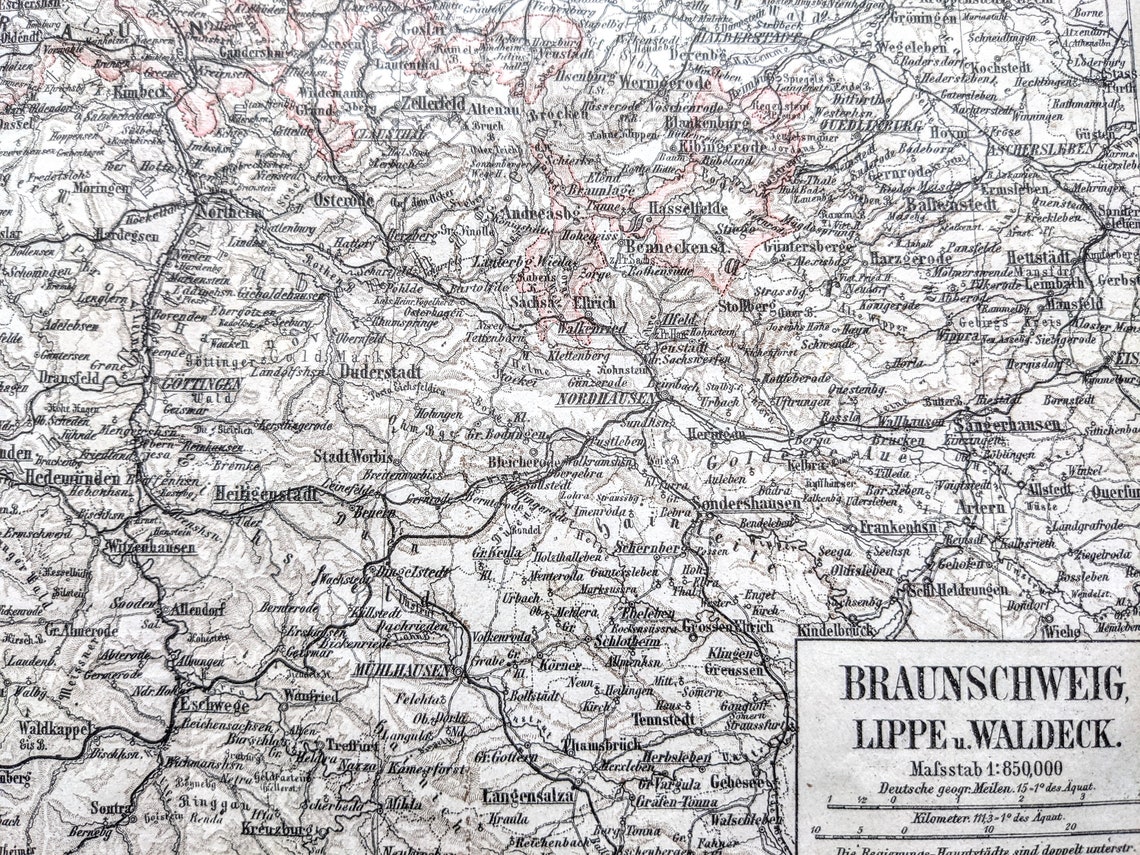 1874 A Map of Brunswick Original Vintage Print - Antique Map - Germany ...