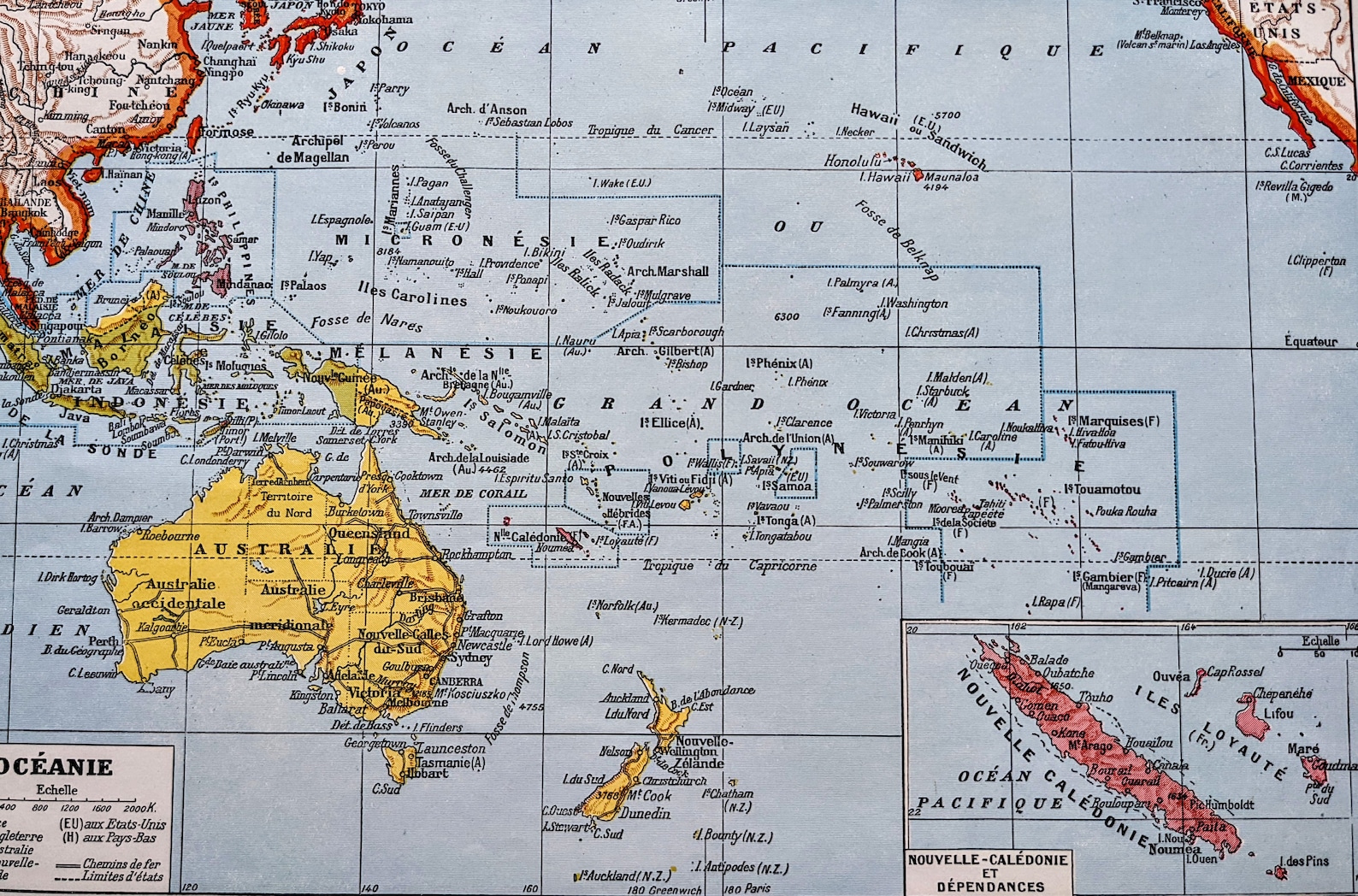 1948 South Pacific Map - Original French Vintage Print - Map of the ...