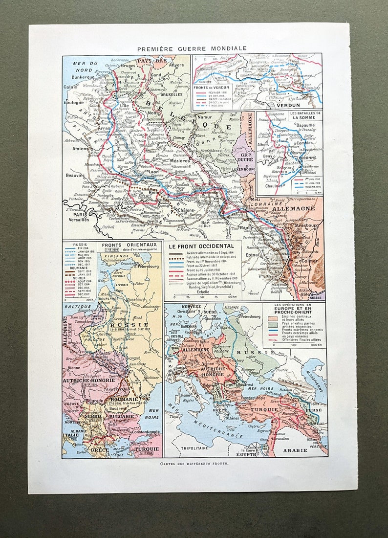 1948 Map During World War I of Europe & the Middle East Western and ...