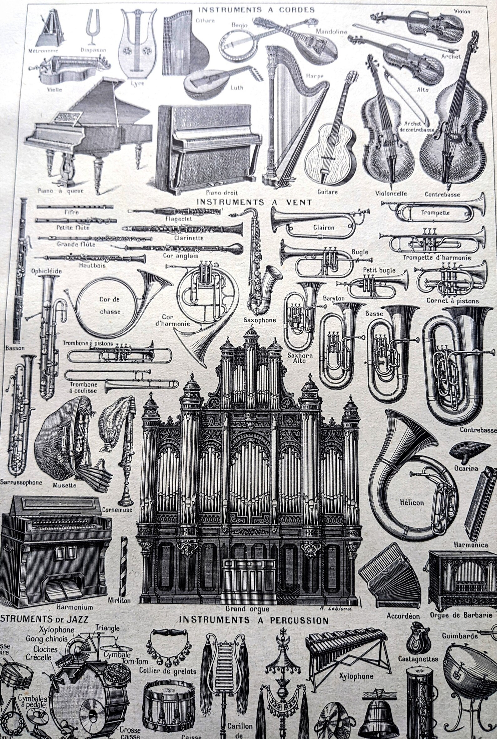 1948 Musical Instruments Original Vintage French Print - Percussion ...