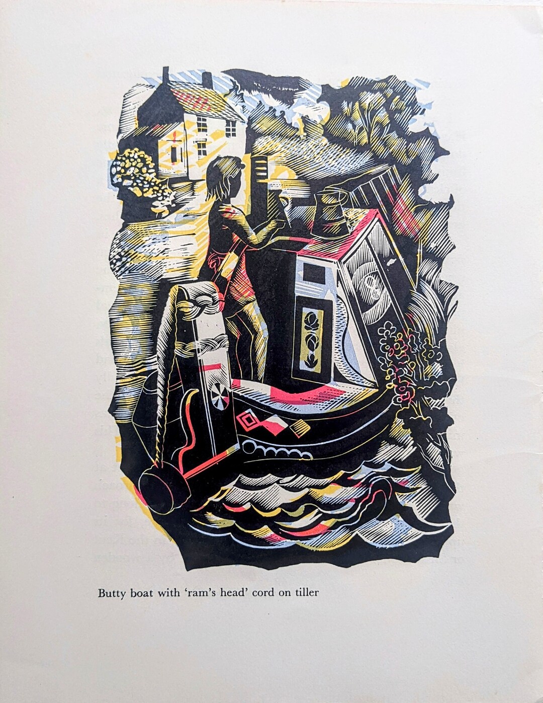 1950 John O' Connor Engraving Linocut Printed From Original Blocks "butty Boat With 'ram's Head ...