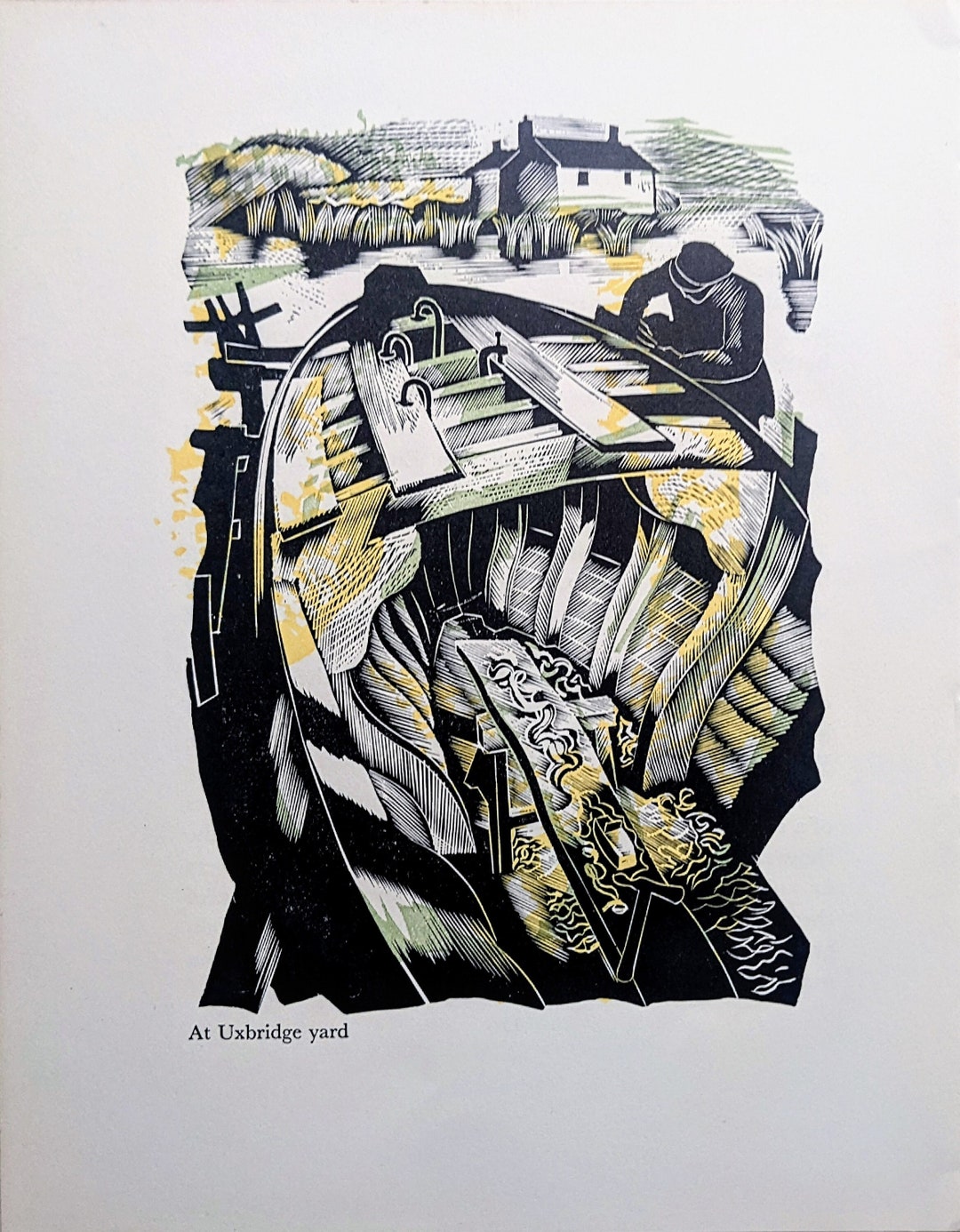 1950 John O' Connor Wood Engraving Linocut Printed From Original Blocks at Uxbridge Yard Sheet ...