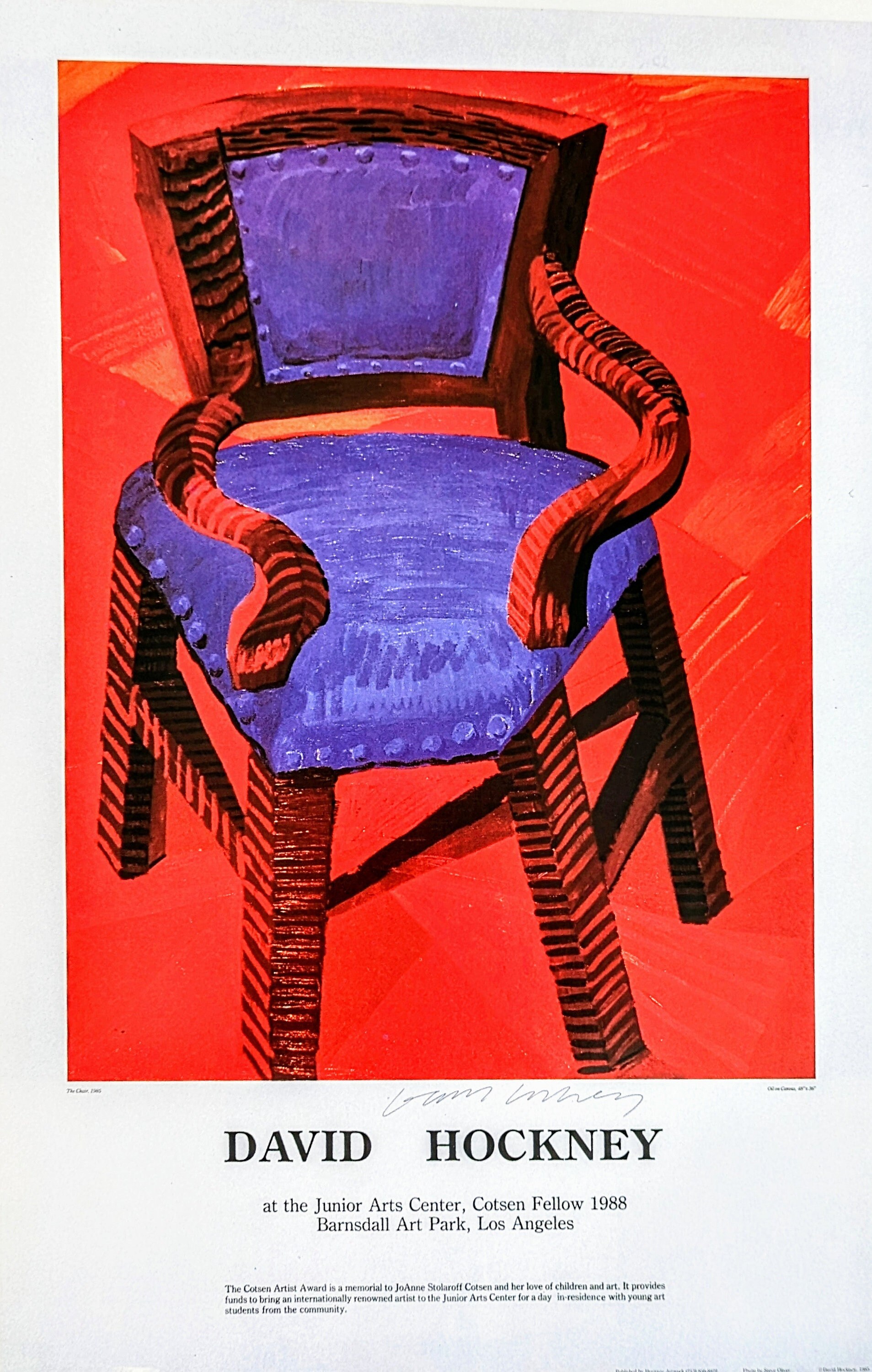 1994 David Hockney Poster "the Chair " Poster for Barnsdall Art Park ...