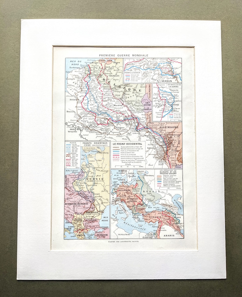 1948 Map During World War I of Europe & the Middle East Western and ...