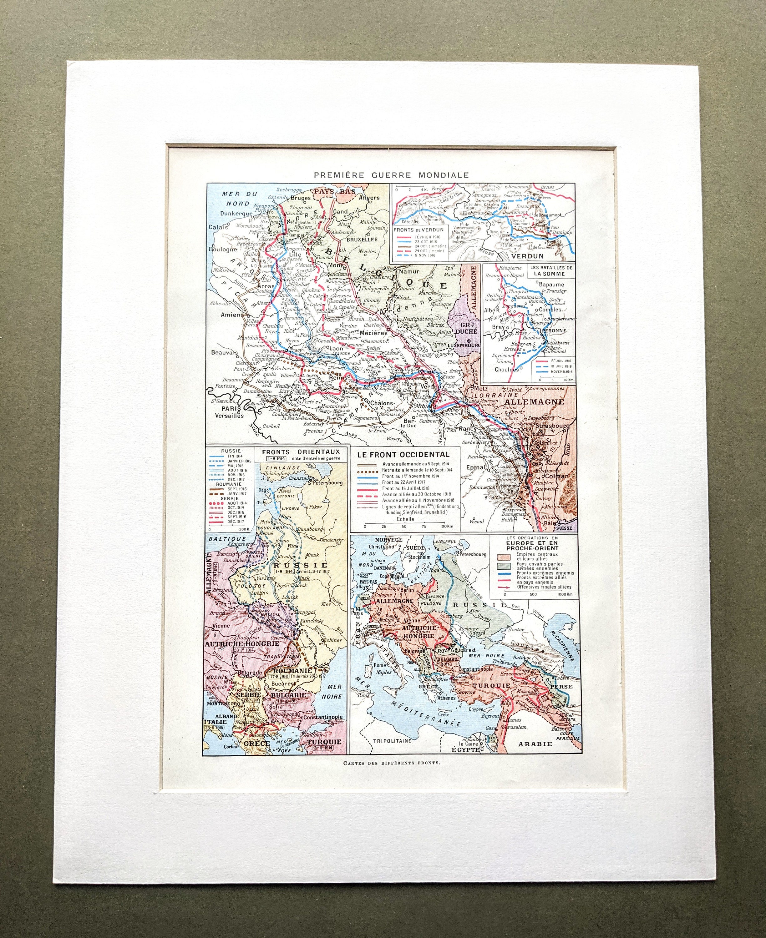 1948 Map During World War I of Europe & the Middle East Western and ...