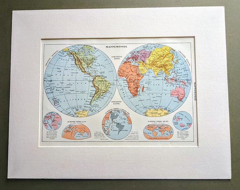 1948 World Map Original French Vintage Print - Atlas - Cartography ...
