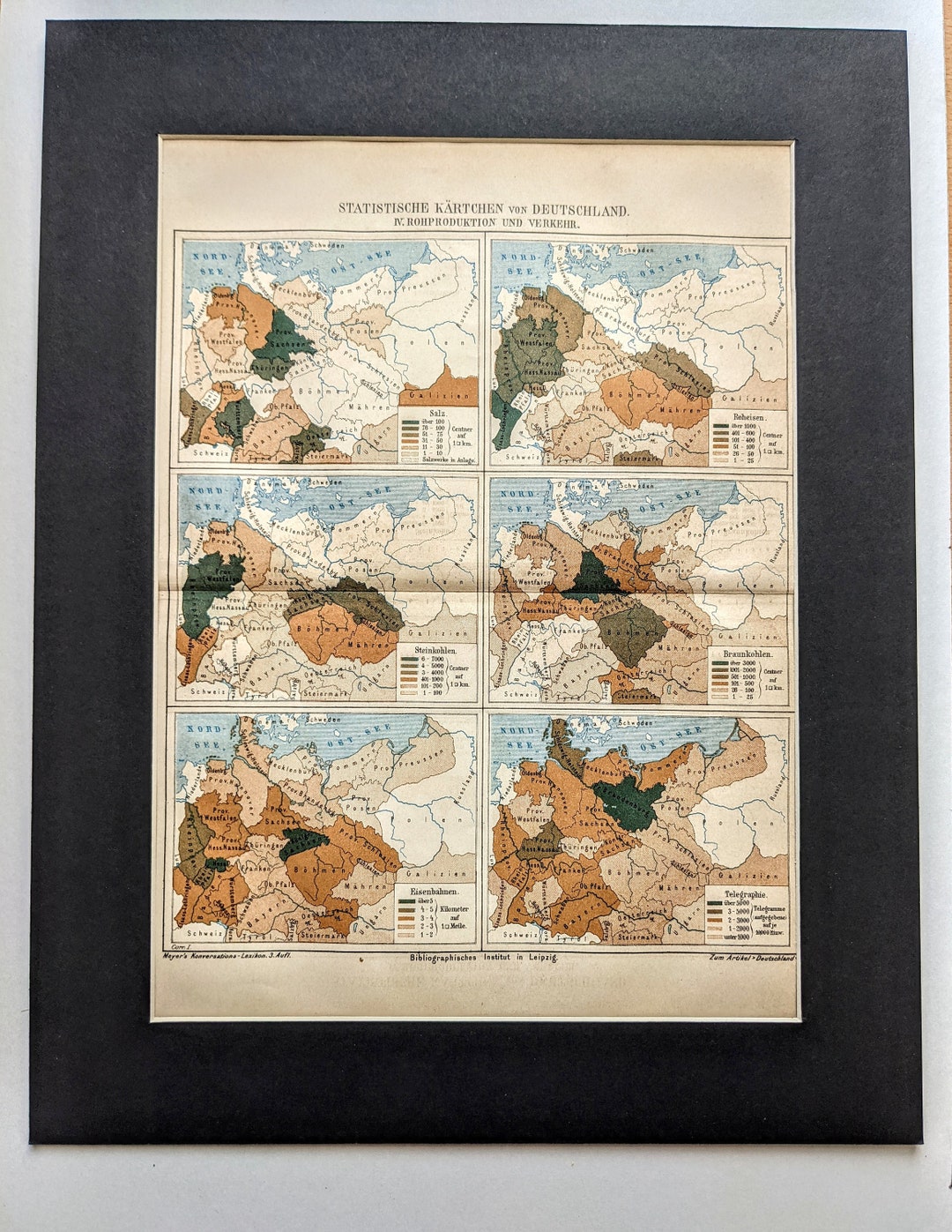1875 Raw Production & Transport Statistical Map of Germany III Original ...