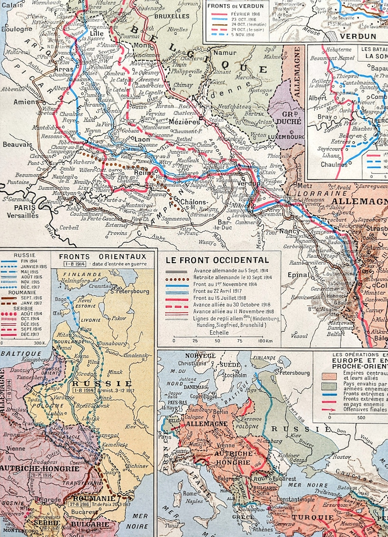 1948 Map During World War I of Europe & the Middle East Western and ...