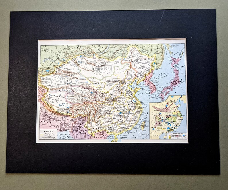 1948 Map of China Original Vintage Print Mounted and Matted Geography ...