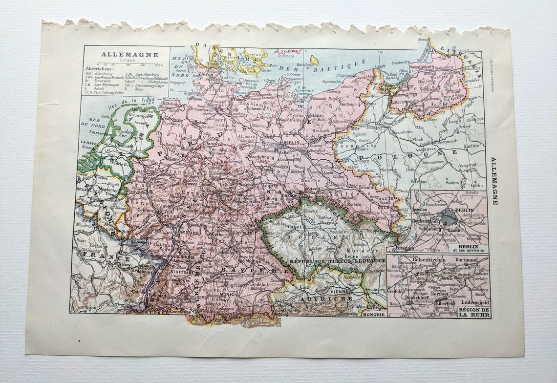 1922 Map of Germany Original Vintage Print Europe Mounted and Matted ...