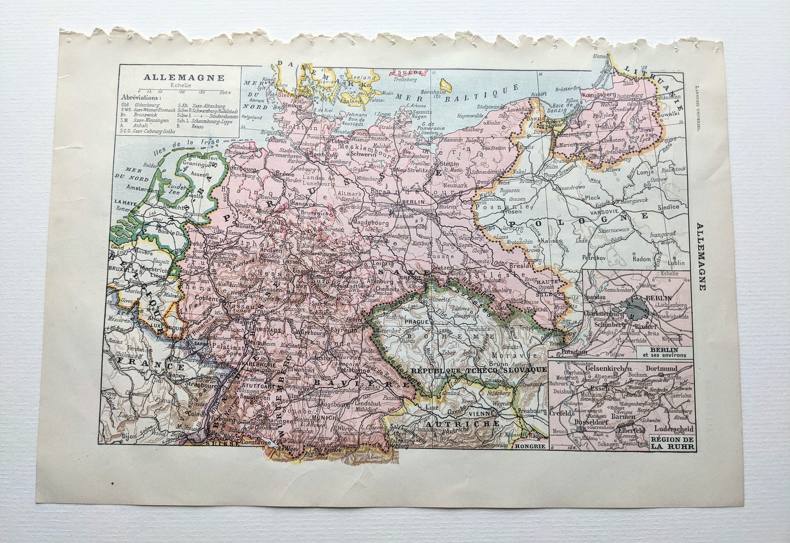 1922 Map of Germany Original Vintage Print - Europe - Mounted and ...