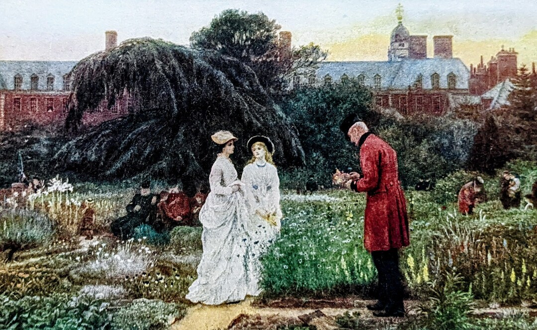 1909 Helen Allingham the Old Men's Gardens, Chelsea Hospital Antique ...