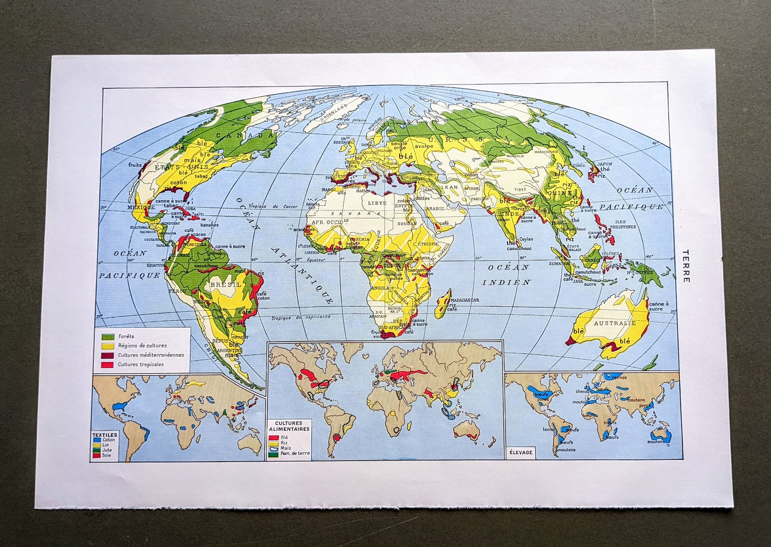 1948 Map of the World Original French Vintage Print Atlas Cartography ...
