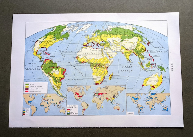 1948 Map of the World Original French Vintage Print Atlas Cartography ...