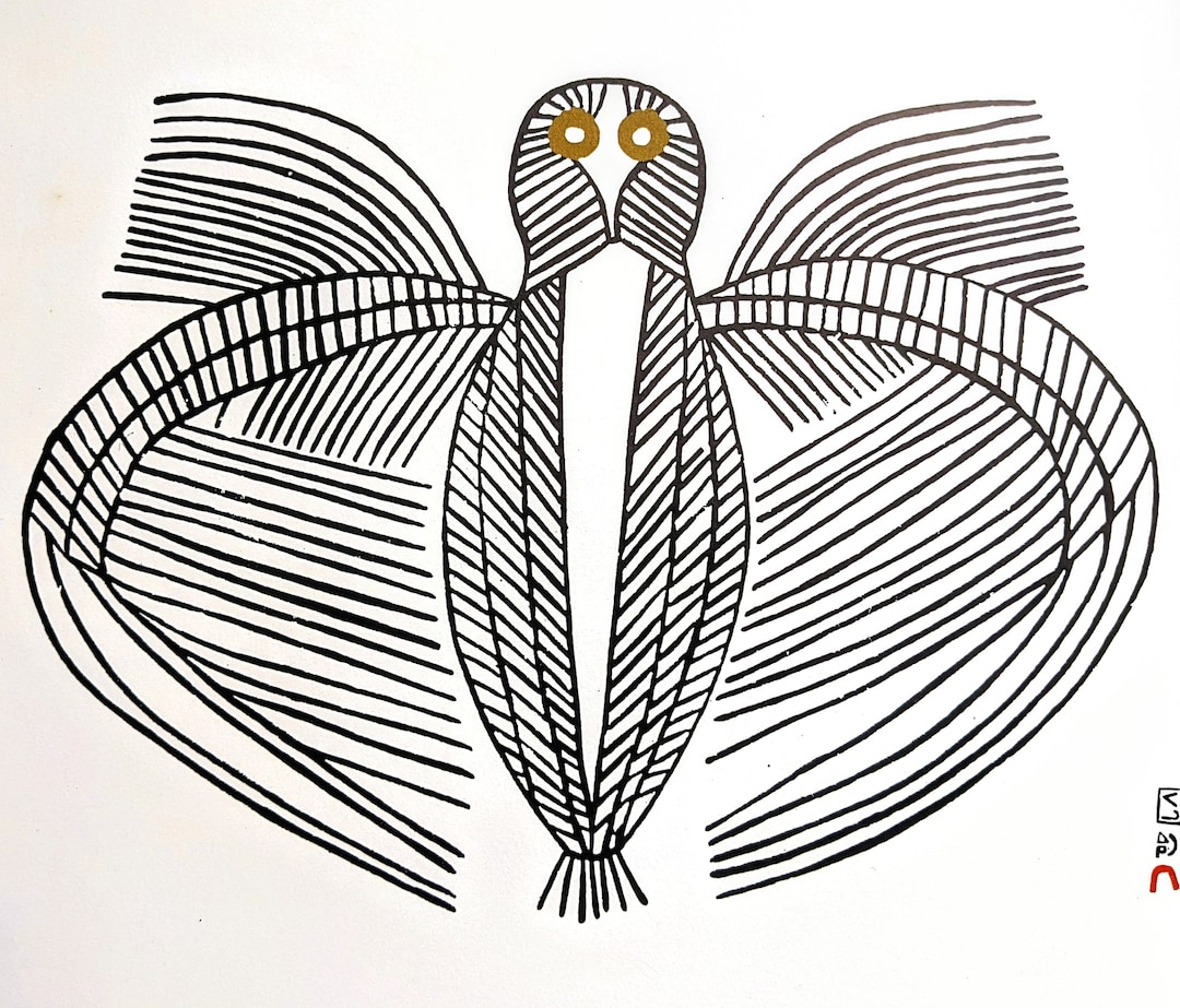 1974 the Owl Pudlo/ottochie Vintage Print - Inuit Art - Canadian ...