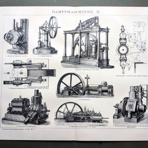 1908 Steam Engines II Original Antique Print - Lithograph - Industrial ...