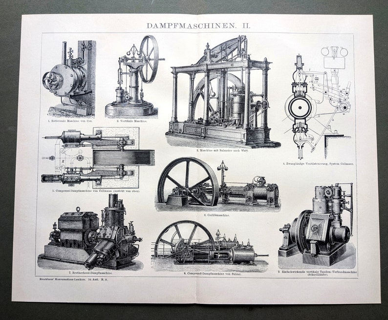 1908 Steam Engines II Original Antique Print - Lithograph - Industrial ...