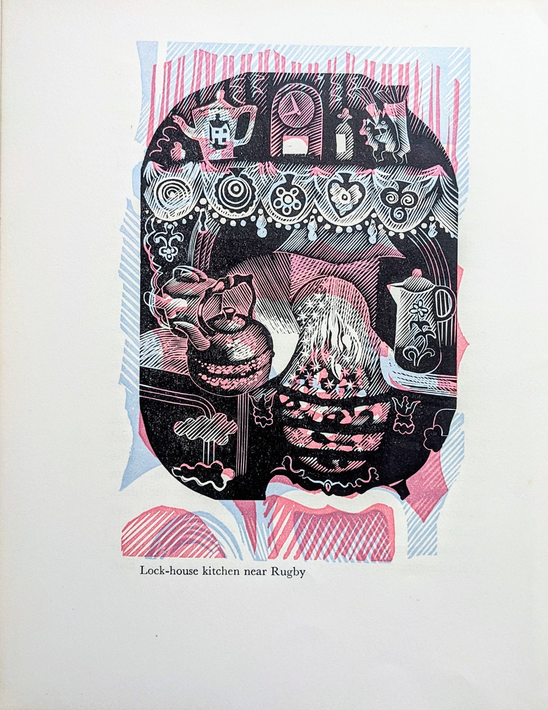 1950 John O' Connor Wood Engraving Linocut Printed From Original Blocks "lock House Kitchen Near ...