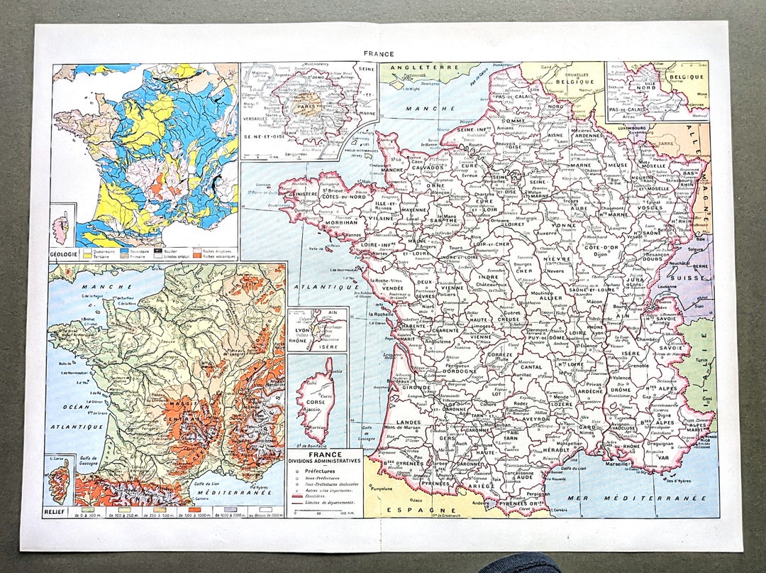1948 Une grande carte de France - Impression vintage originale ...