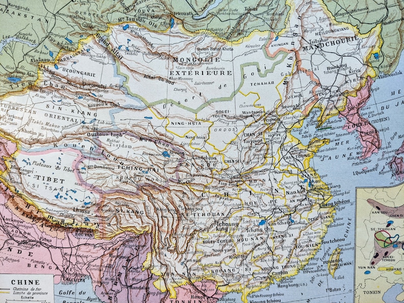 1948 Map of China Original Vintage Print Mounted and Matted Geography ...