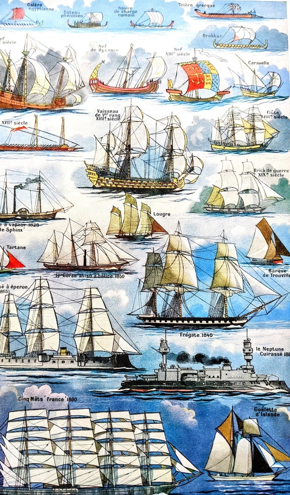 1948 Ships Original Vintage Print Ancient Vessels Sloops - Etsy
