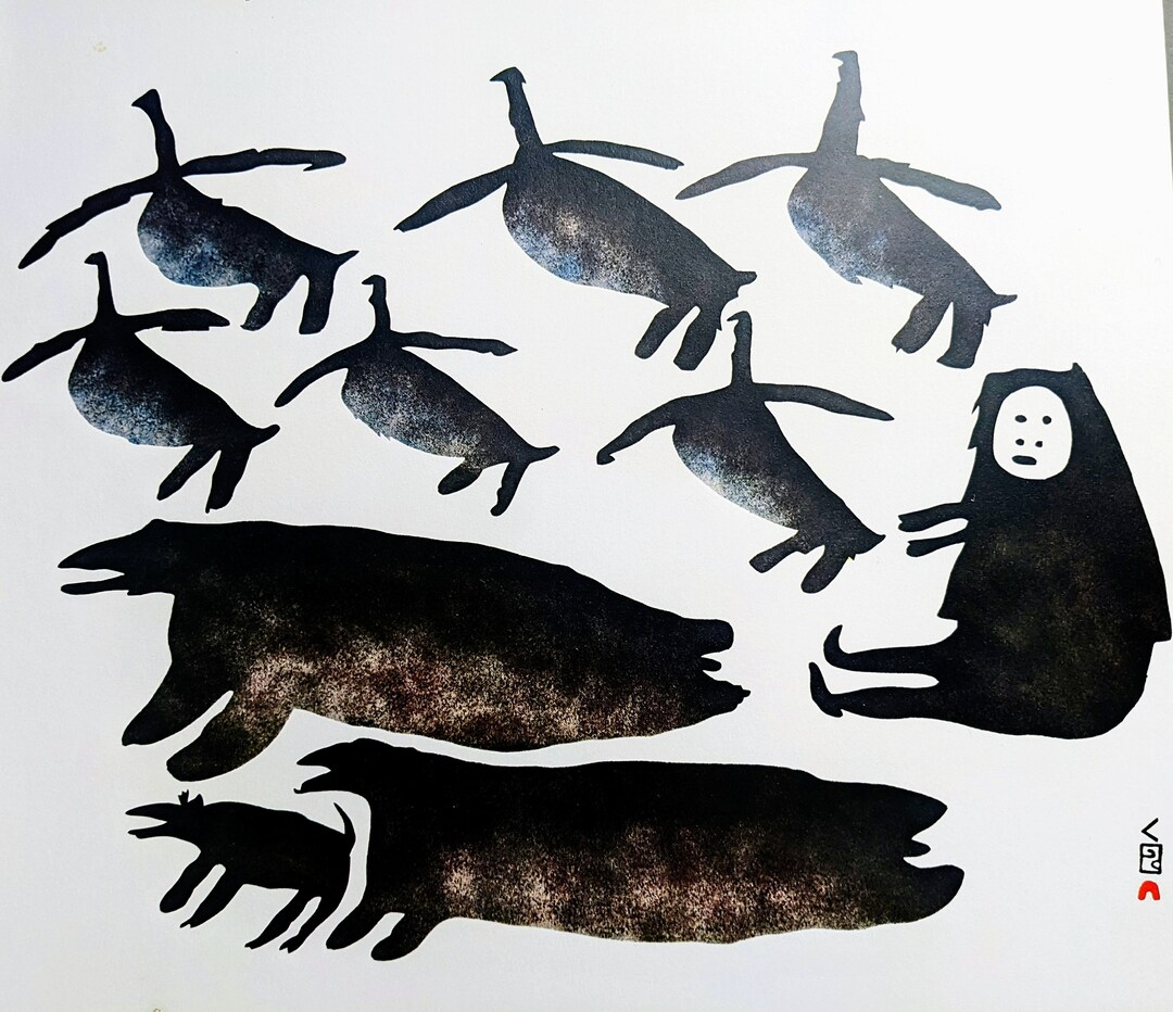 1974 Geese, Man and Animals Parr Luktak Vintage Print - Inuit Art ...