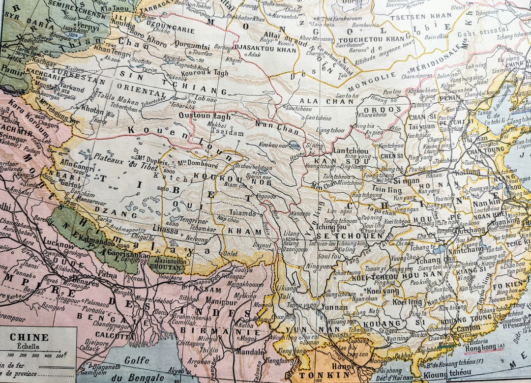 1922 Map of China Original Vintage Print - Cartography - Mounted and ...