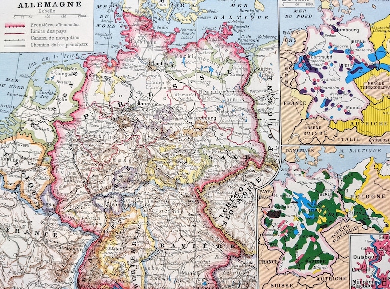 1948 Map of Germany Economic Resources Original Vintage Print Mounted ...