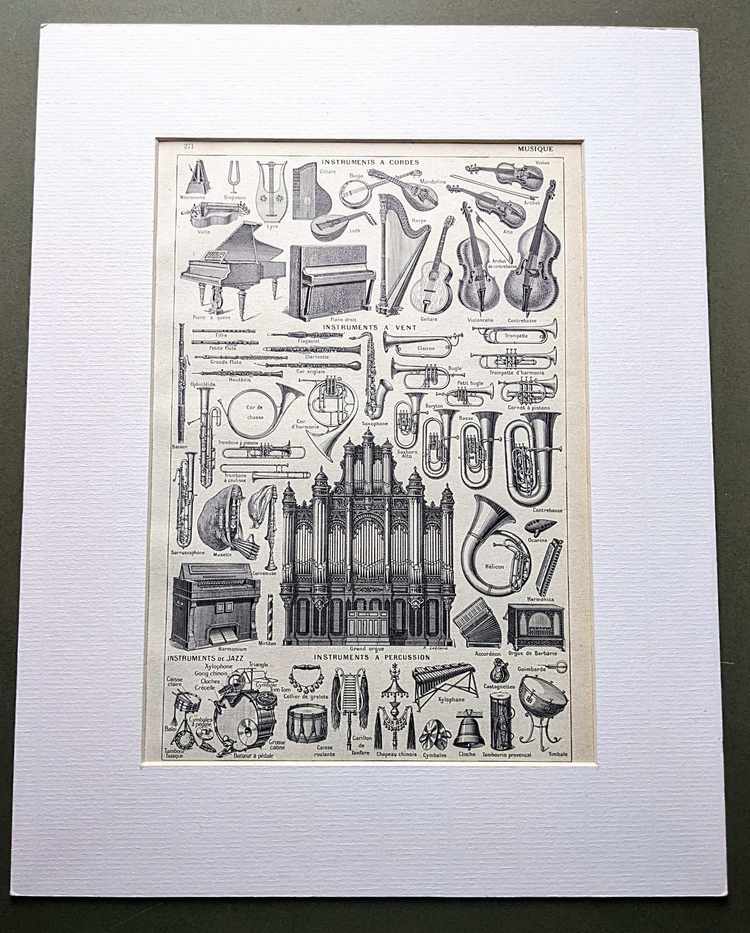 1948 Musical Instruments Original Vintage French Print - Percussion ...