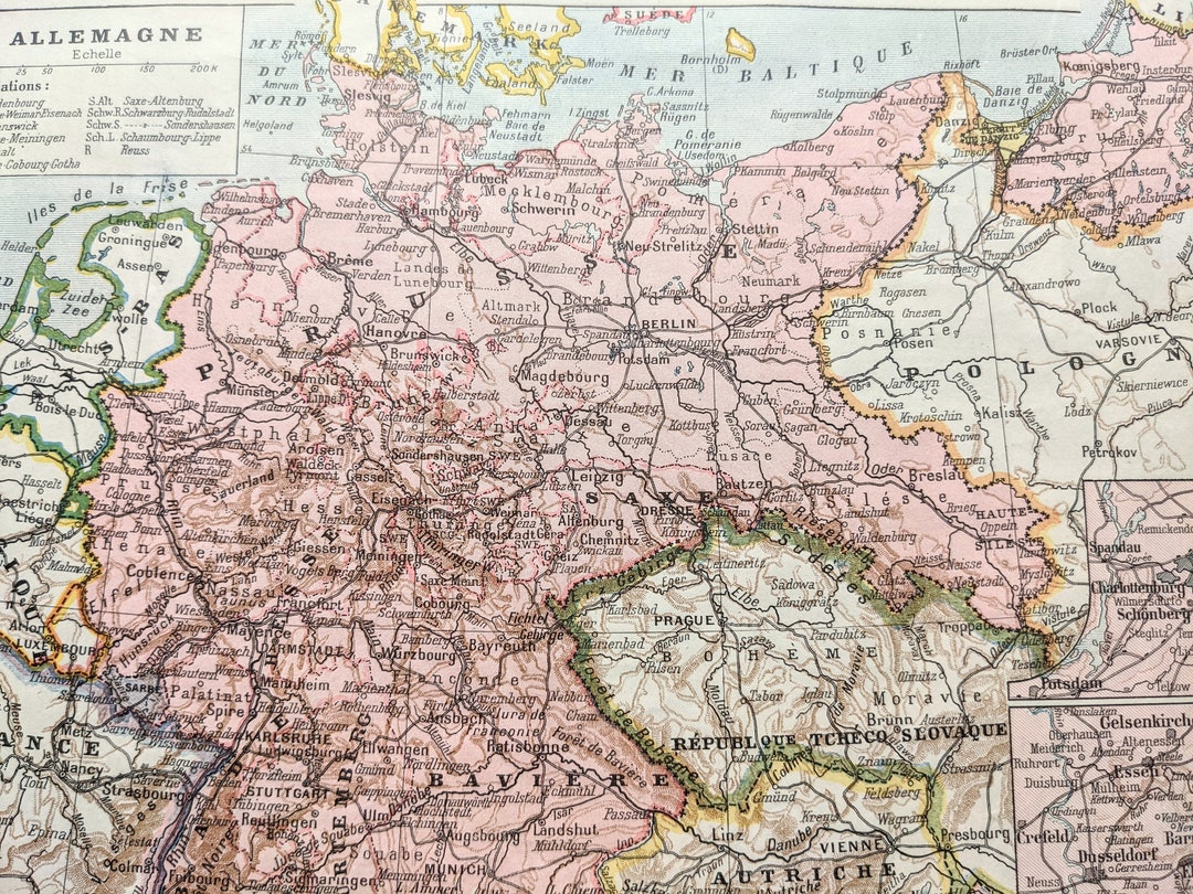 1922 Map of Germany Original Vintage Print - Europe - Mounted and ...