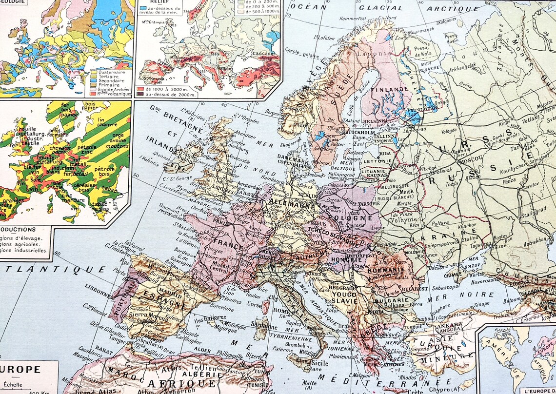 1948 Map of Europe Print – Mounted & Matted Cartography Wall Art - Etsy