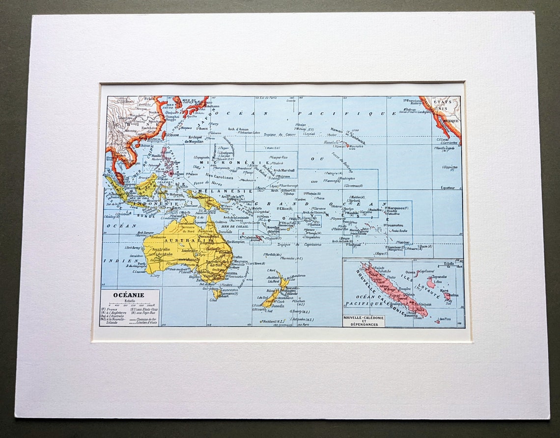 1948 South Pacific Map Original French Vintage Print Map of the Ocean ...