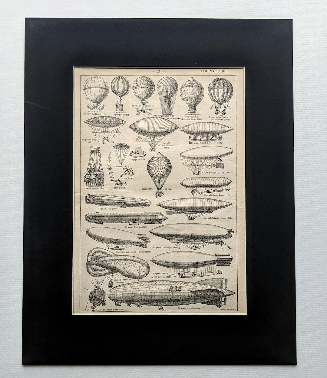 1922 Aeronautics Original Antique Print Montgolfière Zeppelin Ingénierie aéronautique Aviation ...