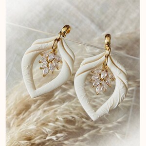 Small Ella - Shell Inspired Embossed Drop Dangle With Hole Polymer Clay ...