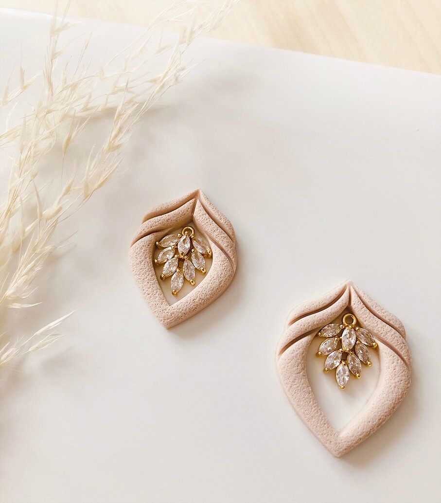 Small Ella - Shell Inspired Embossed Drop Dangle With Hole Polymer Clay ...