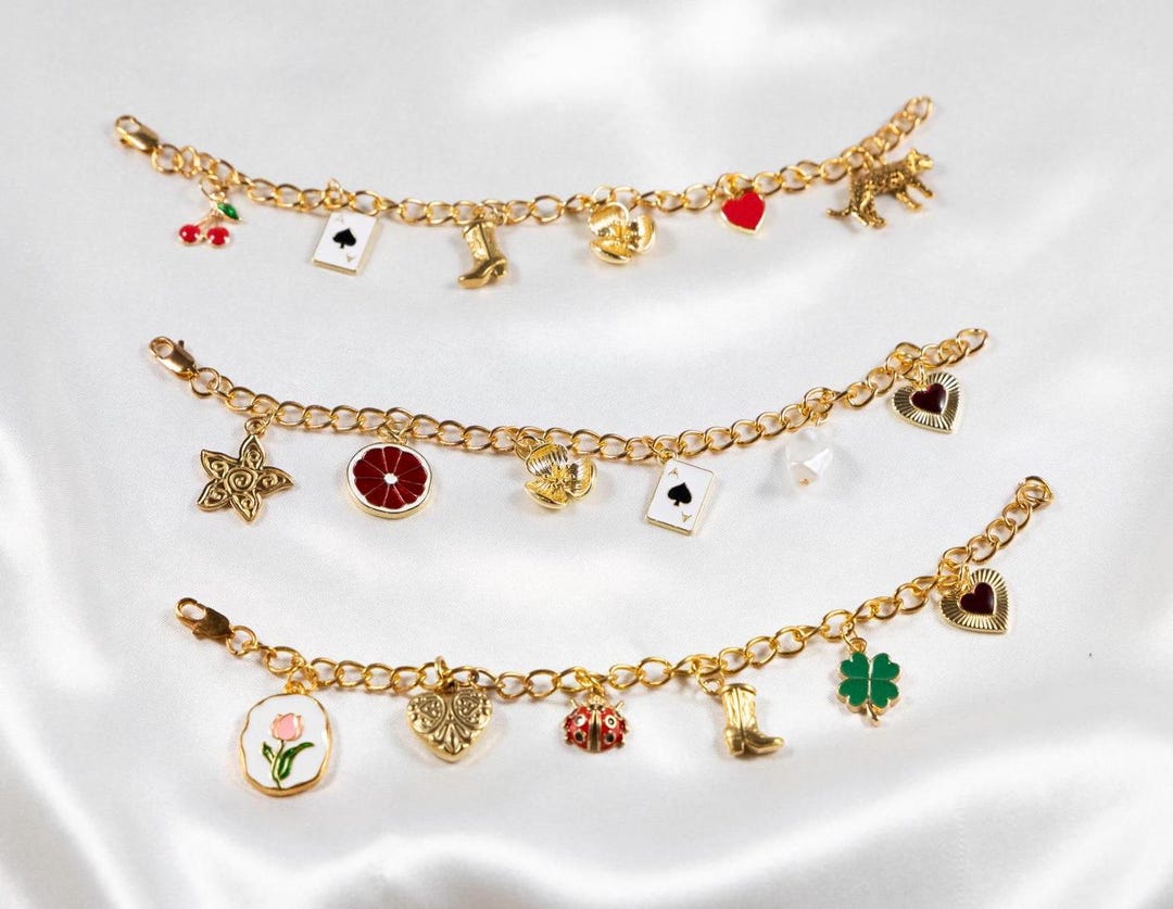 Customizable Charm Bracelet, Gold Plated Stack Charm Bracelet, Build ...