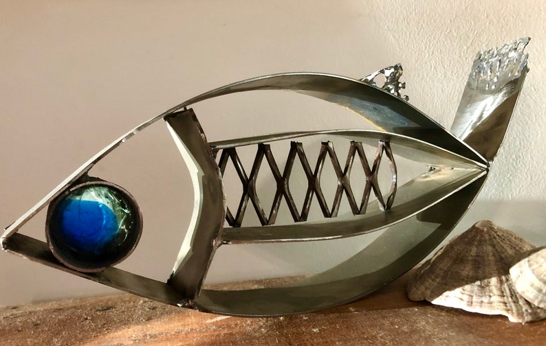 Glass and Iron Fish. Sculpture - Etsy