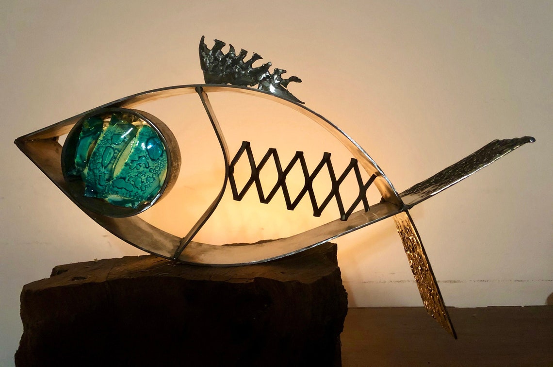 Glass and Iron Fish. Sculpture - Etsy