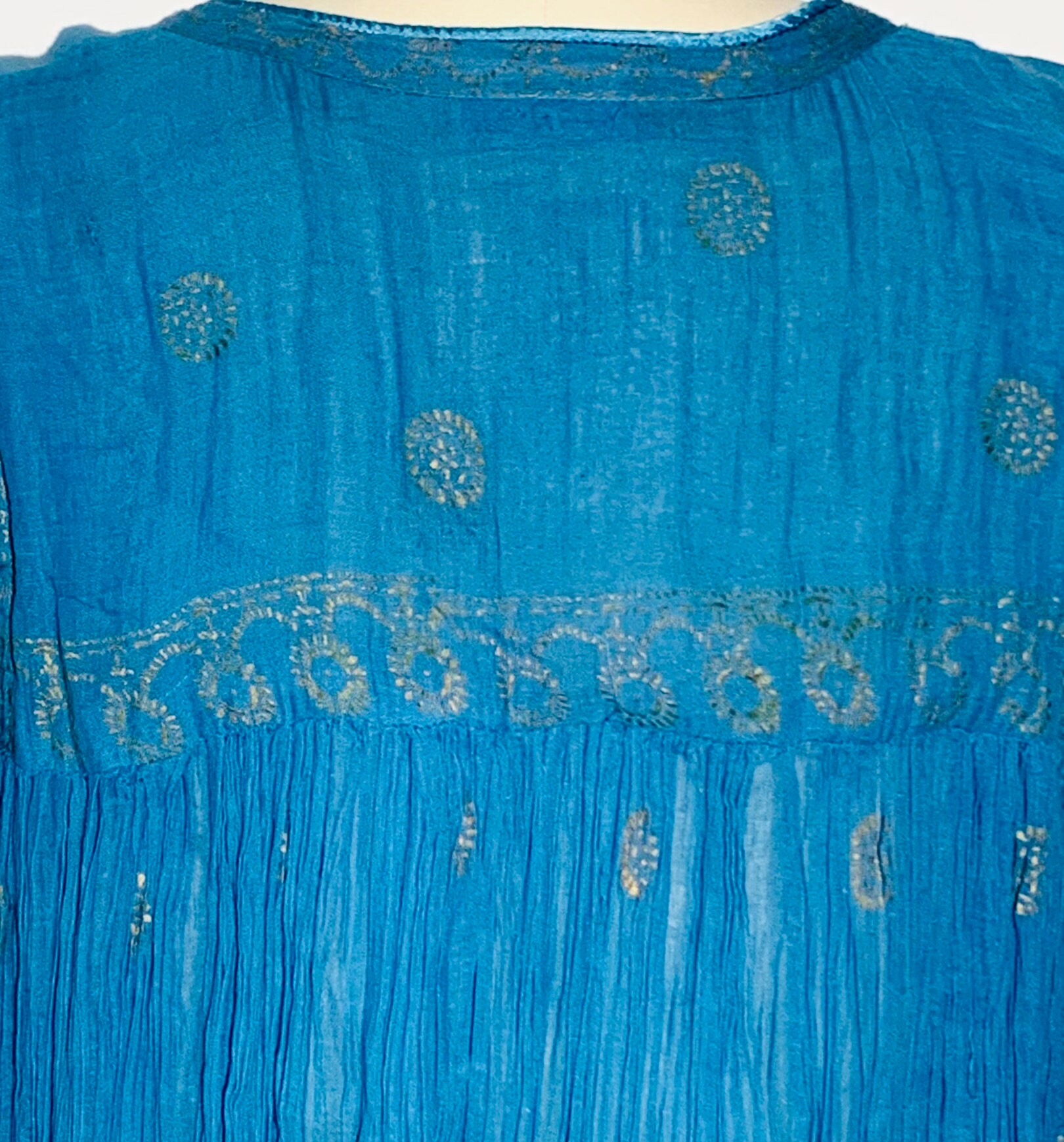 1970s Indian Gauze Dress Gold Stamp - Etsy