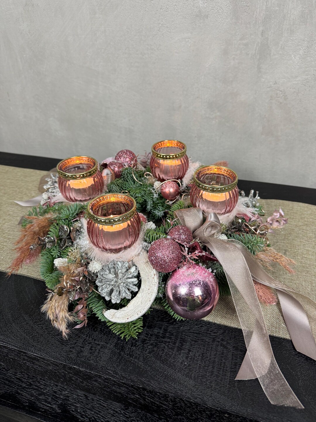 Advent Wreath Made of Real Nobilis Fir Branches With Glass Lanterns ...