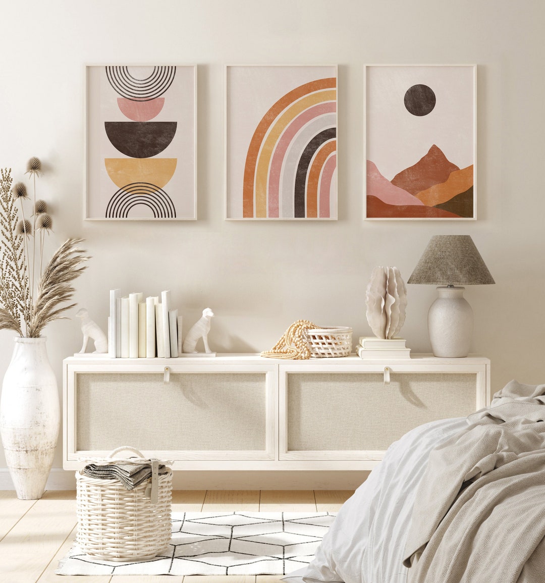 3 Boho Digital Download Art Set, Abstract, Bohemian, Minimalist Wall ...
