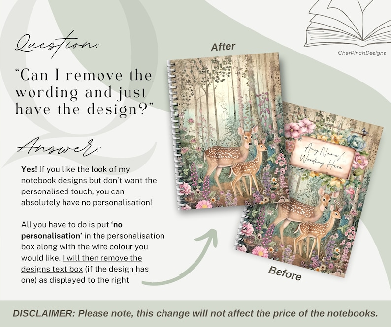 Personalised Floral Deer Notebook: Whimsical Forest. Custom Name ...